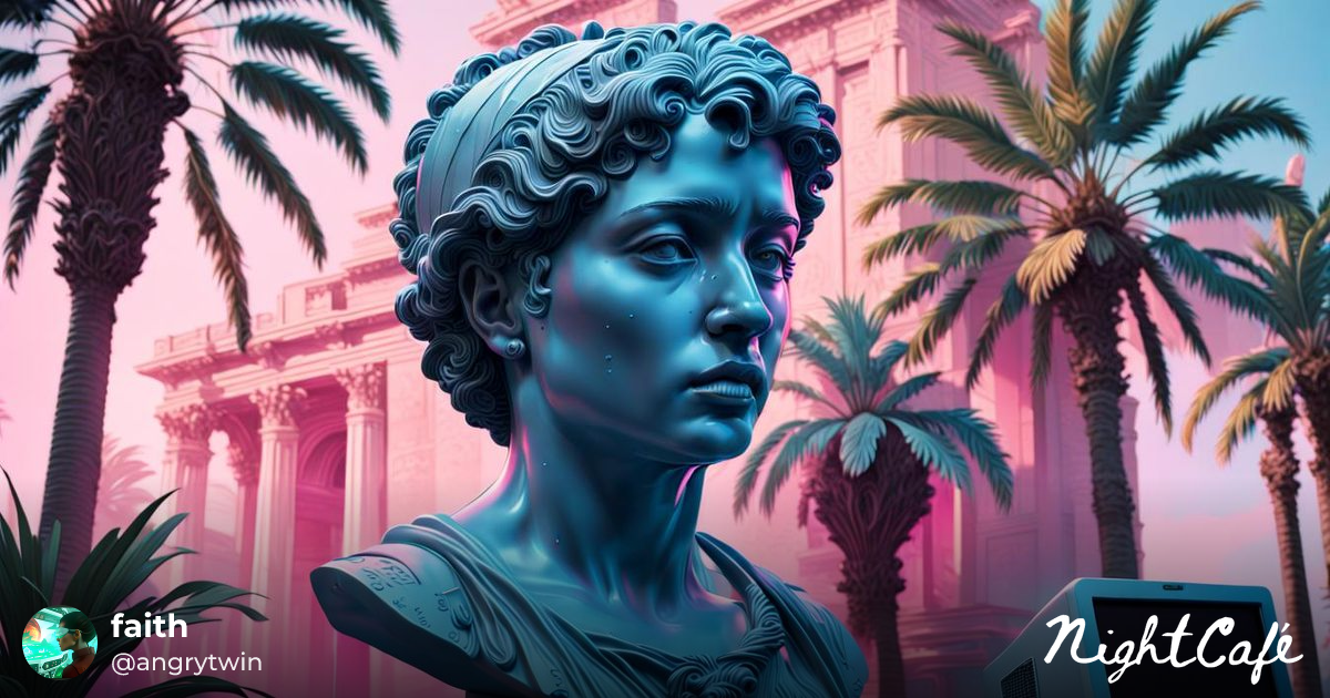 Vaporwave Roman Bust with Palm Trees and Computer - AI Art