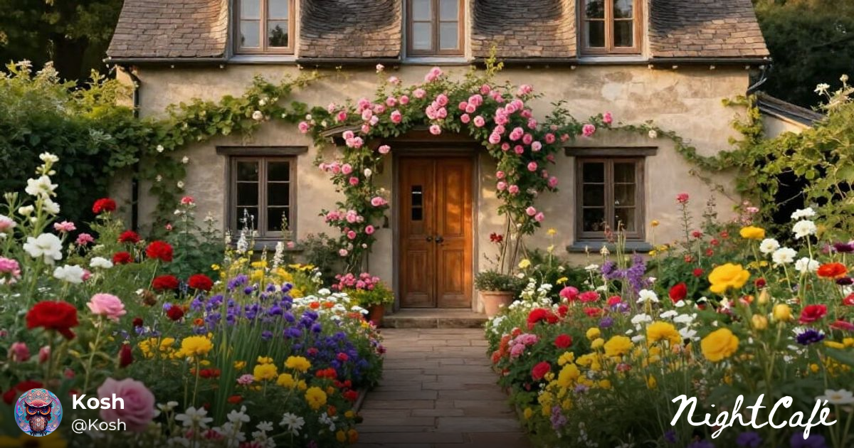 Storybook Cottage in Lush Flower Garden - AI Art