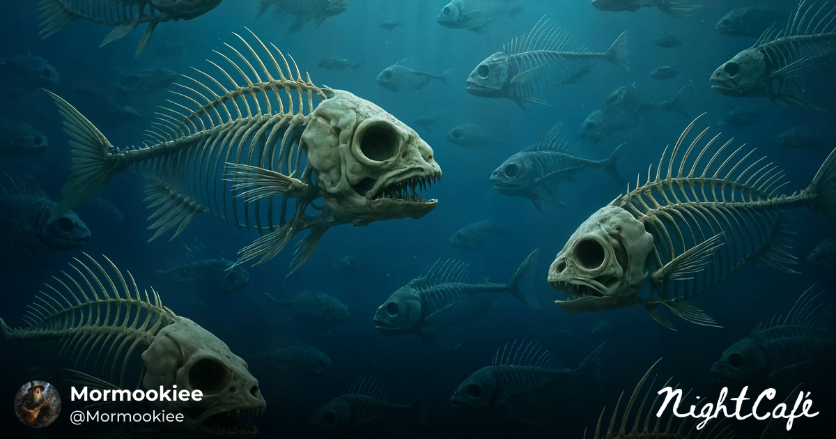 Skull of Fish - CGI School of Skeleton Fish Under the Sea