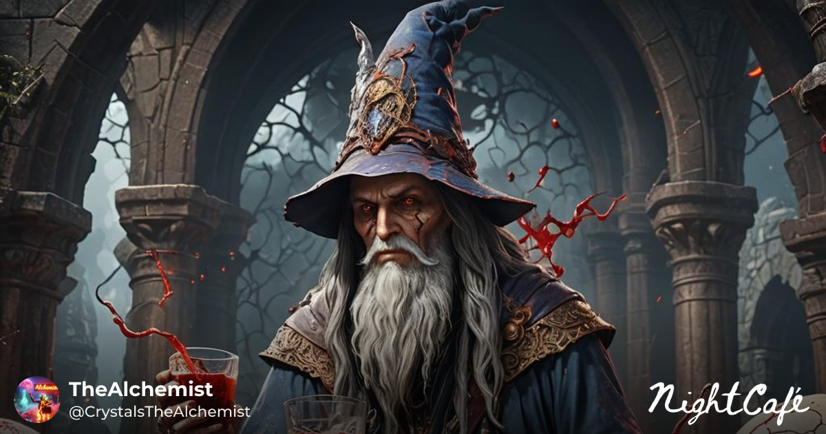 The wizard - Wizard Drinking Blood: Detailed Matte Painting