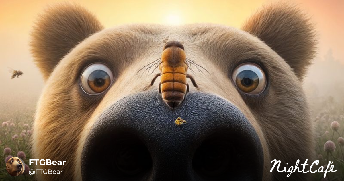 Surprised Bear with Bee: Close-up Portrait - AI Art