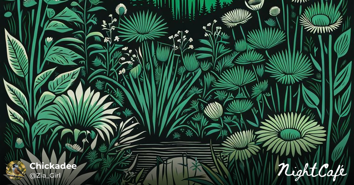 Linocut Bright Green Plants - Lush Garden: Linocut Print in ...