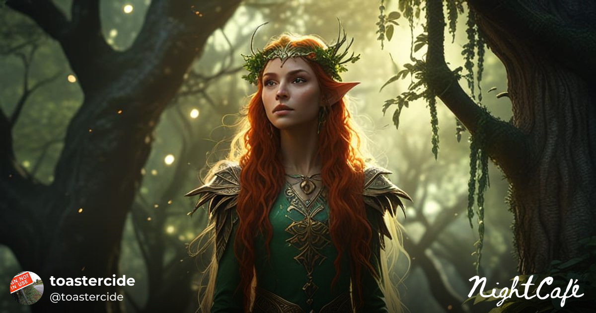 Elf Nature Priestess in Magical Forest: Digital Ar... - AI Art