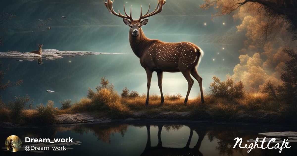 A dream deer - Dreamlike Deer Gazing in Starry Space