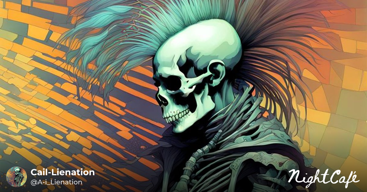 The man; the Myth - Skeleton Man with Mohawk in Mucha-Inspir...