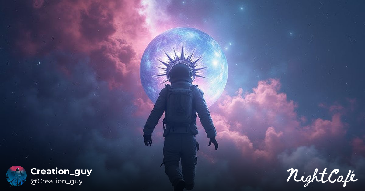 Astronaut with Crystal Crown in Cosmic Nebula - AI Art