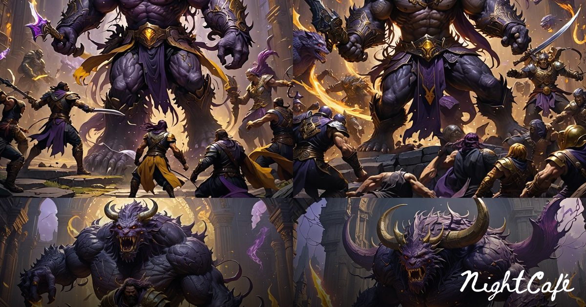 A strong man fights monsters. - Heroic Figure Battling Monst...