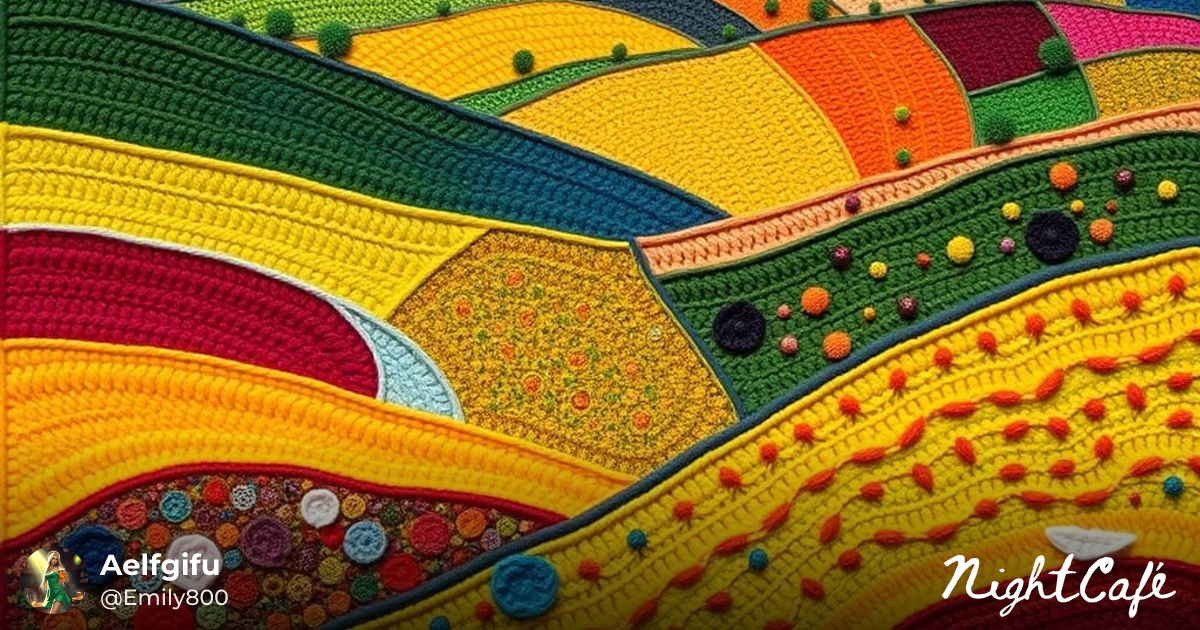 Colourful Crochet Wolds Landscape in Whimsical Fol... - AI Art