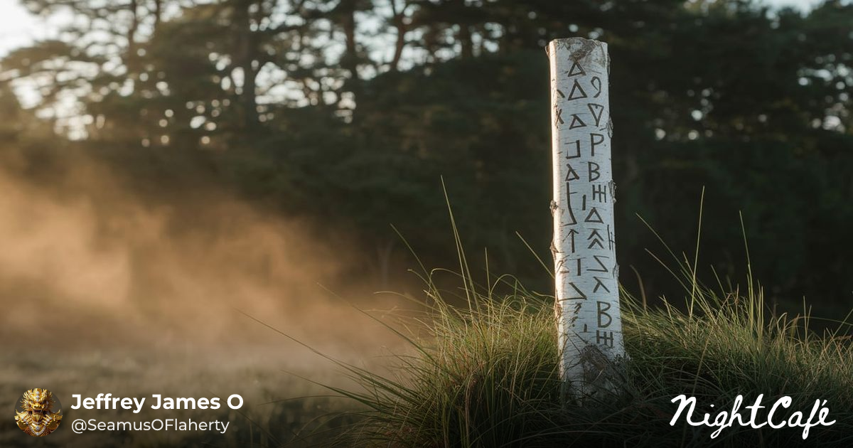 Ogham Runes on Birch in Irish Forest - AI Art