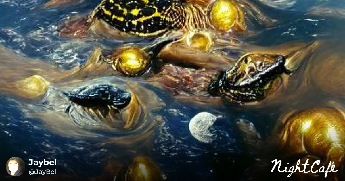 lava - Alien Turtle Island in Starry Space, Oil Painting