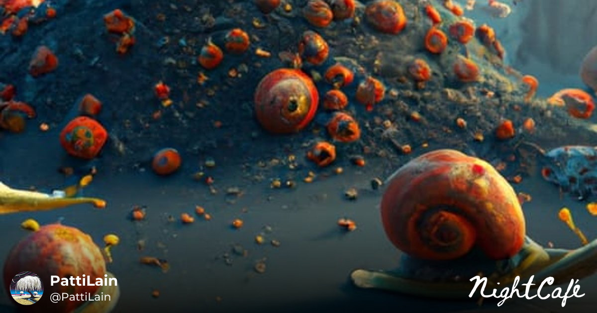 Space Snails Swarm on Asteroid: Matte Painting - AI Art