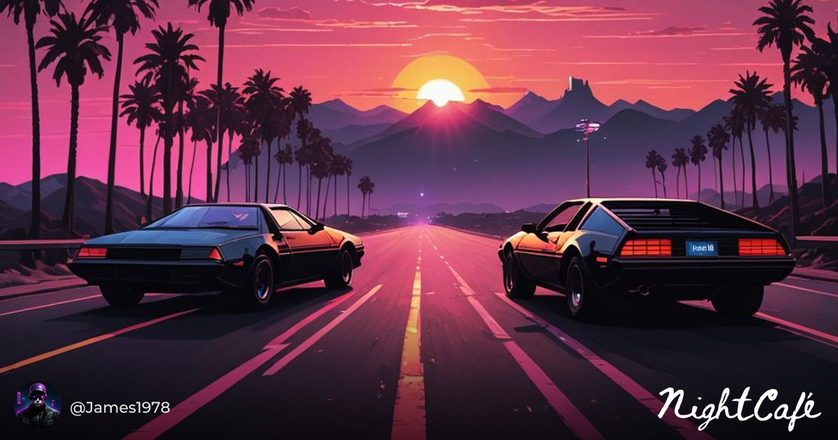 Synthwave Knight Rider Car at Sunset - AI Art