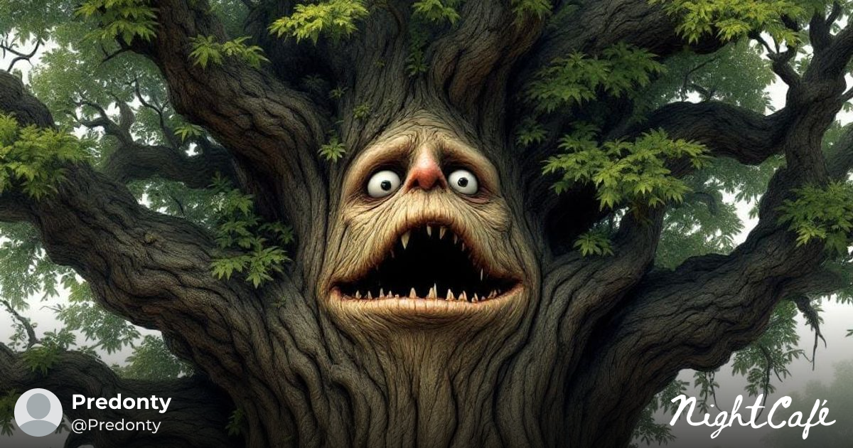 Labubu Hype Tree - Ancient Tree with Face in Whimsical Styl...