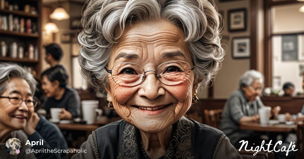 Chibi Grandma Caricature with Coffee, Hyperrealist... - AI Art