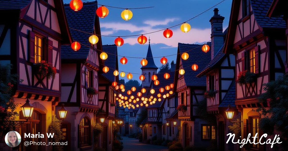 Fall is nigh - Whimsical Village Square at Dusk with Paper L...