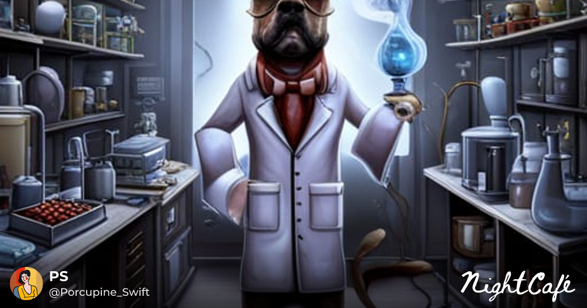 How Dare You Intrude Here! - Gothic Mad Scientist Dog in Lab...