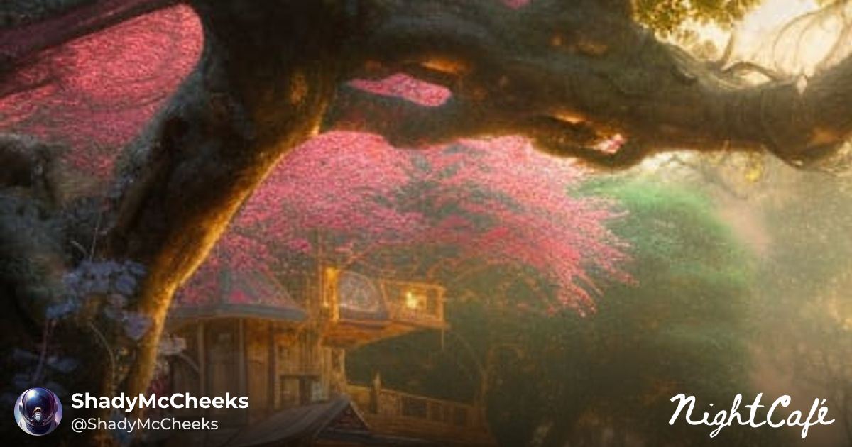 Zen Hut - Cherry Blossom Treehouse: Hyper-Detailed Oil Paint...