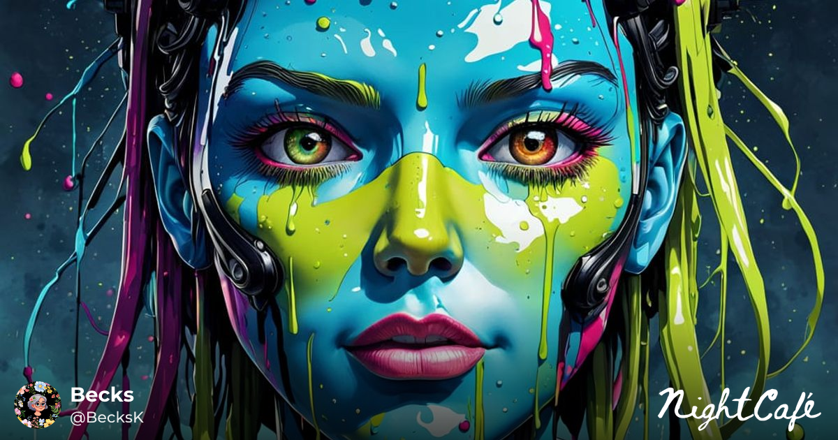 Dripping in Paint - Futuristic Android Drenched in Neon Pain...