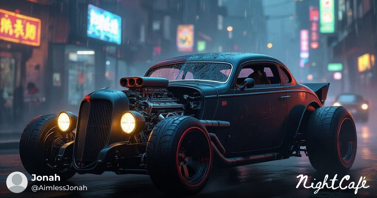Sweet Rat - Futuristic Rat Rod Cruises Cyberpunk Cityscape