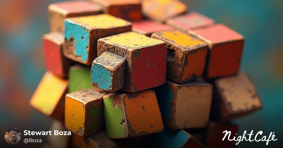 Data mashing wooden rubic cubes colorful. Double exposure HD realistic ...