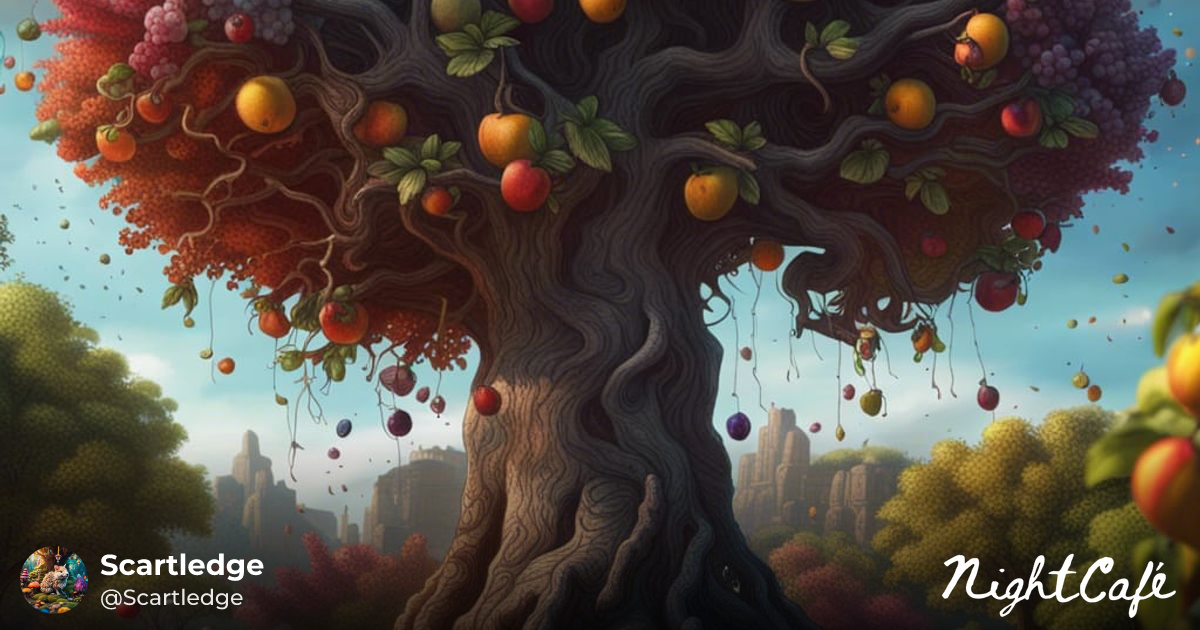 Colorful Fruit Tree in Detailed Matte Painting - AI Art
