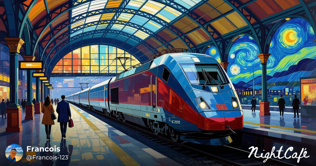 Dynamic TGV Train Station Scene in Impressionist S... - AI Art