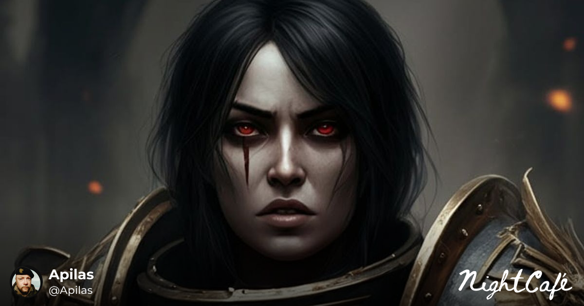 A dark haired female Warhammer 40K warrior