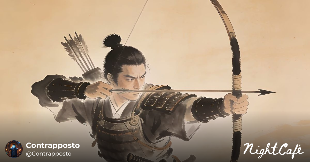 The Archer - Warrior Archer in Deep Stance - Japanese Ink St...