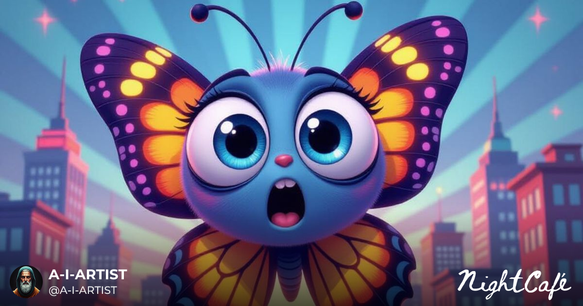 Confused Butterfly in Pixar-Style Cityscape - AI Art