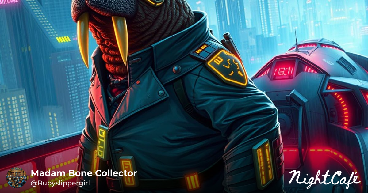 Cyberpunk Walrus Airship Captain in a Futuristic C... - AI Art