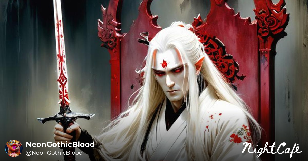 Elric of Melniboné on Ruby Throne in Painterly Sty... - AI Art