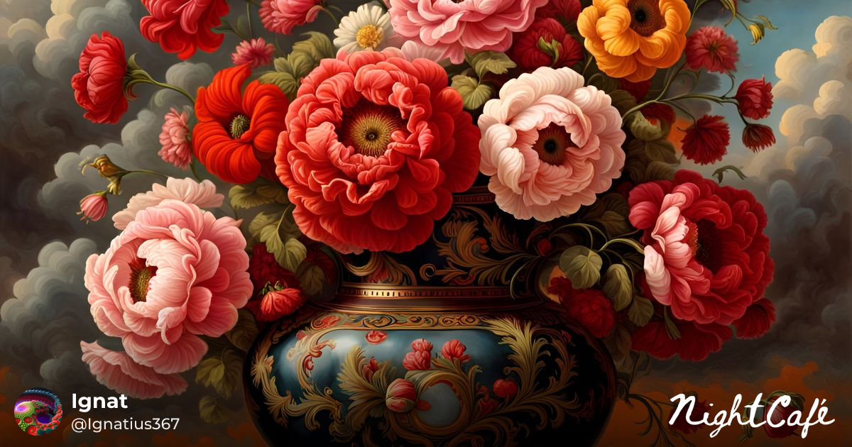 Hyperdetailed Flowers in Vase with Cloud Formation... - AI Art