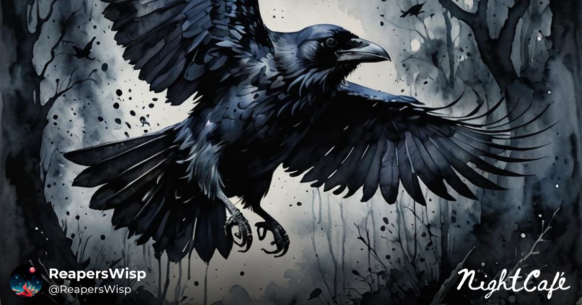 Raven's Flight - Raven Taking Flight in Dark Charcoal Waterc...