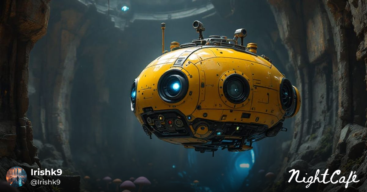 Drone in Abandoned Alien Mine, Sci-Fi Digital Art - AI Art