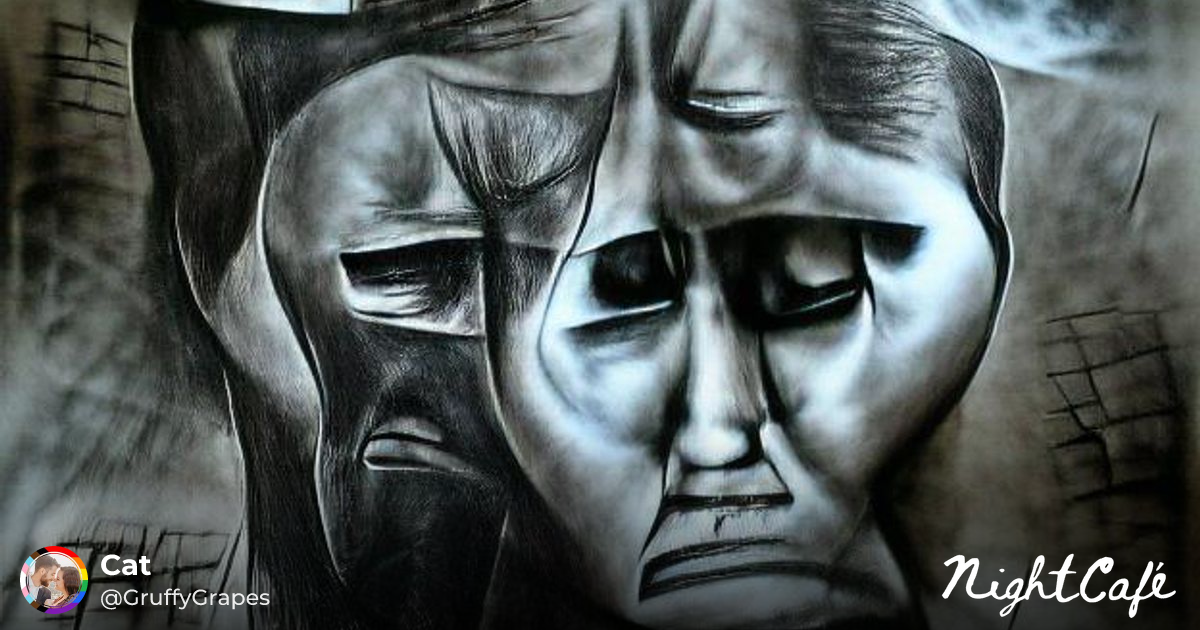 Charcoal Drawing: The Face of Depression - AI Art