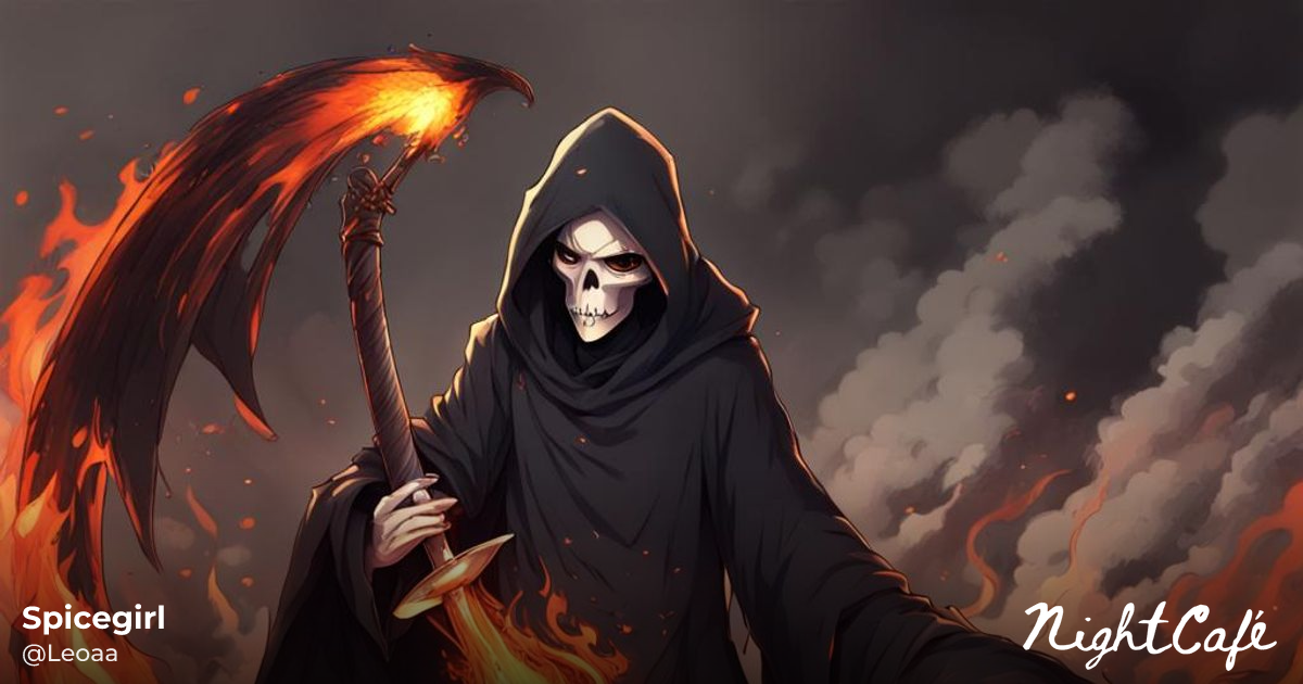 grim reaper on fire - Fiery Grim Reaper in Anime Style