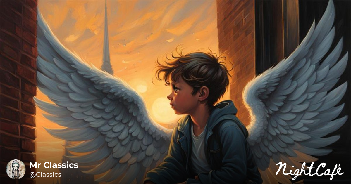 Angel on Ledge: Figurative Art with Reflections - AI Art