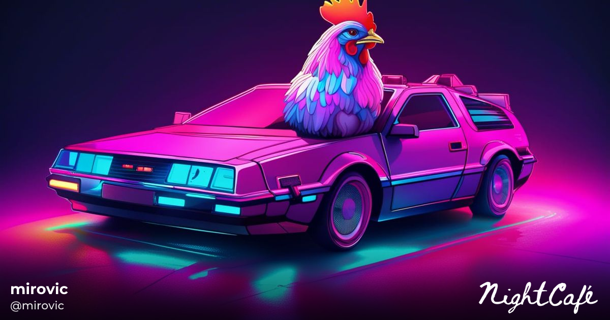 Perry Chicken to the future - Chicken on DeLorean in Synthwa...