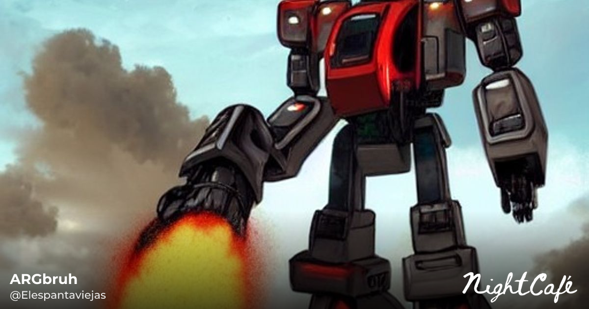 Giant Robot Mech Fires Cannon in Explosion - AI Art