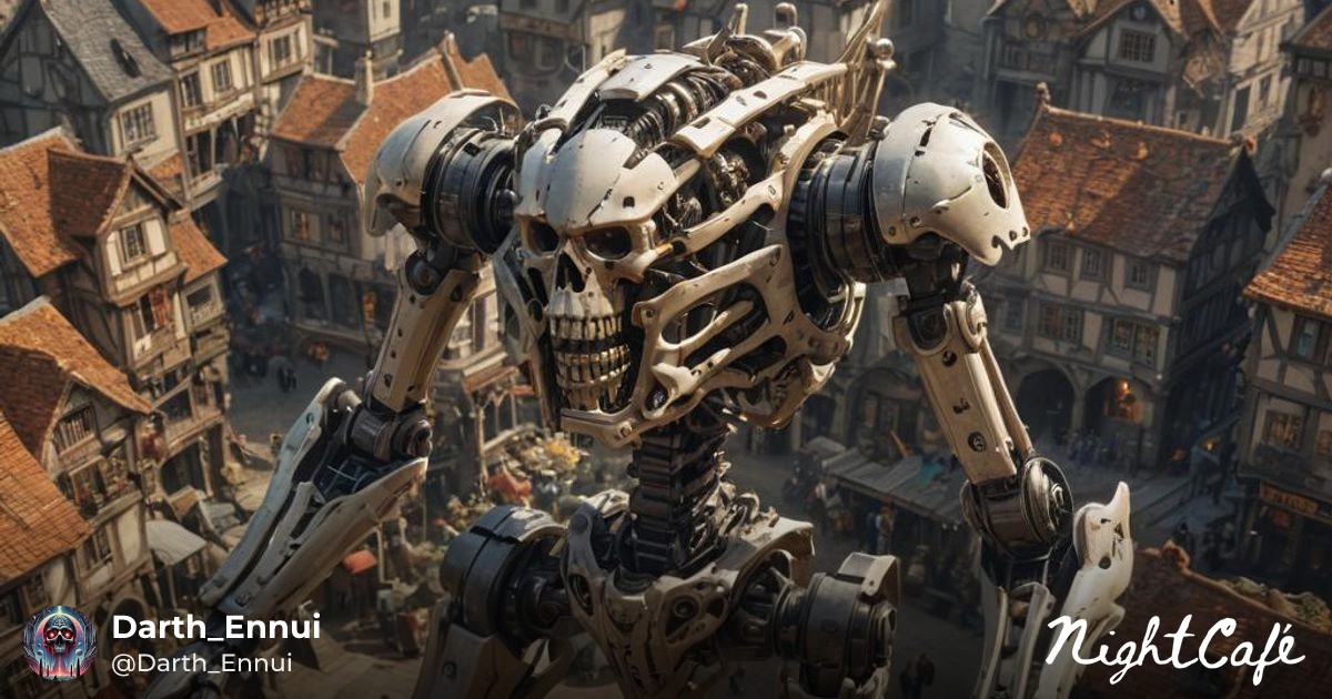 Necromech 8 - Giant Skeletal Mech Attacks Medieval Town