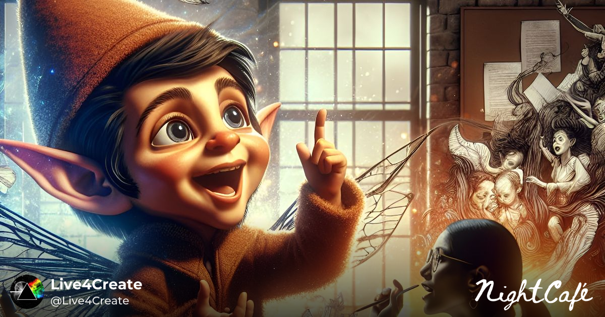 Origin of Story - Cute Elf Narrates Story in Digital Ink Art