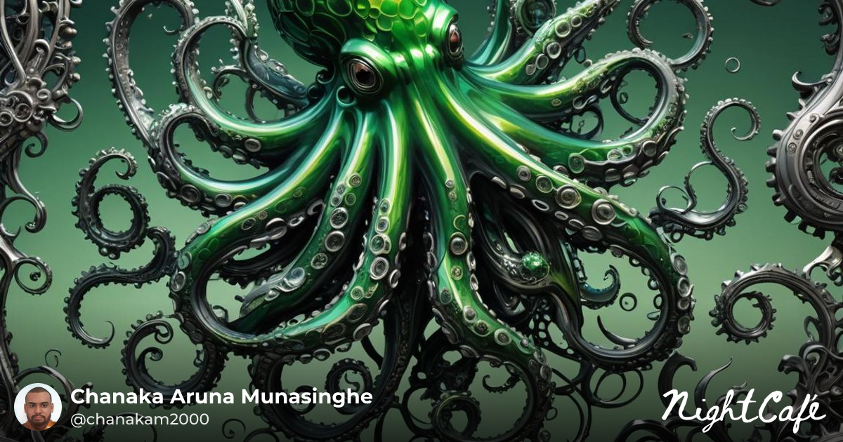 The Emerald Kraken - Chrome Green Octopus in Rococo Splash A...