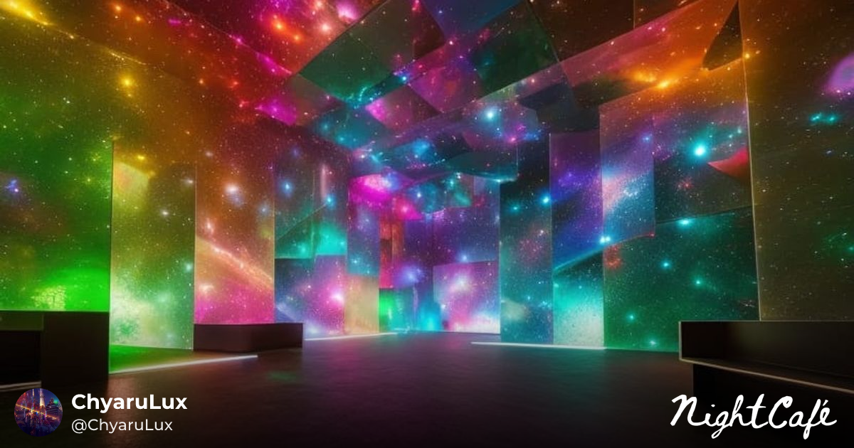Galaxy Cubes in a Dark Rainbow Atrium - AI Art