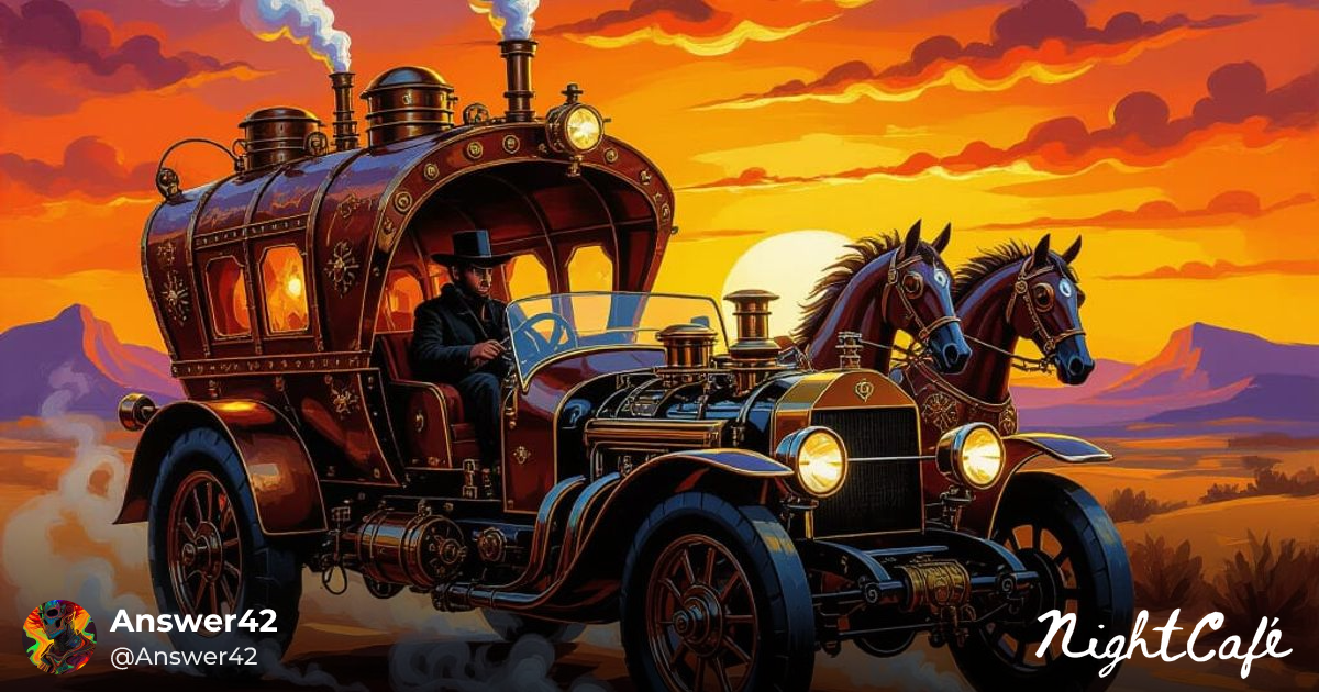 Steampunk Gypsy Batmobile Through Desert Twilight - AI Art