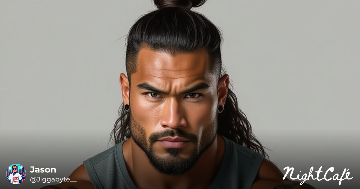 Mr Tattoo - Polynesian Bodybuilder Flexing, Dramatic Portrai...