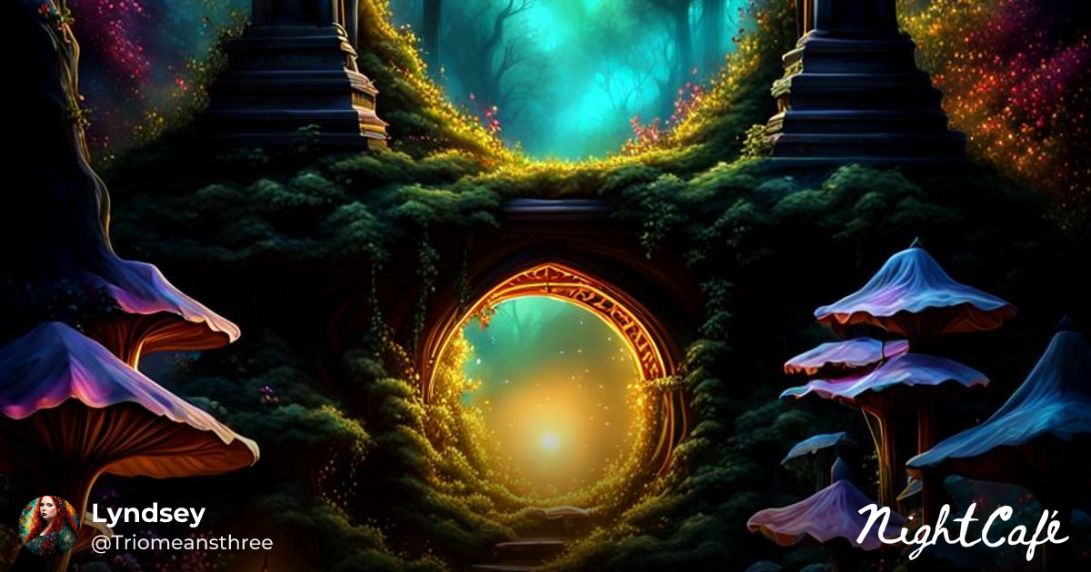 Fae Creatures Dance Around Portal in Enchanted For... - AI Art