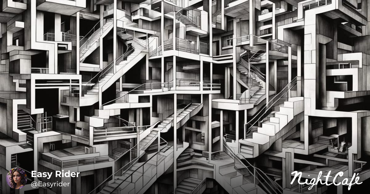 Surrealist Architectural Maze in Intricate Line Wo... - AI Art