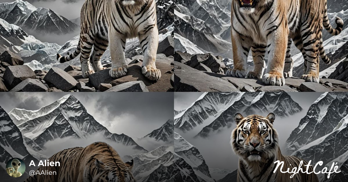 White Tiger on Mount Everest: Hyperrealistic Image - AI Art