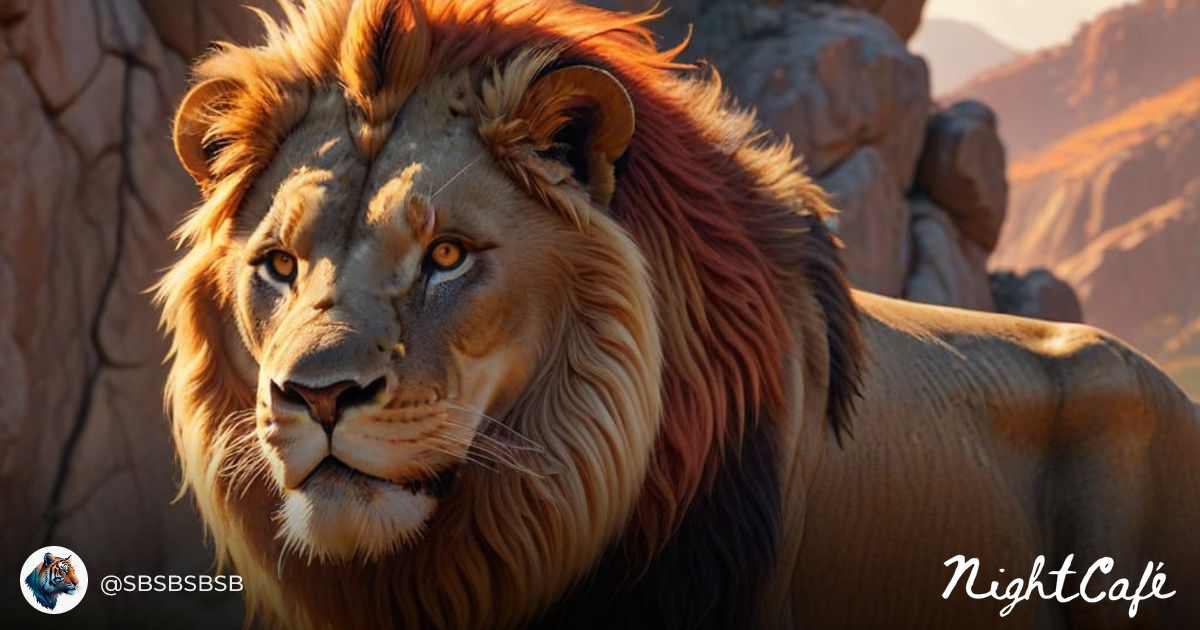 אריה בסלע - Fiery Lion on Rocky Crag: Hyperrealistic Splash ...