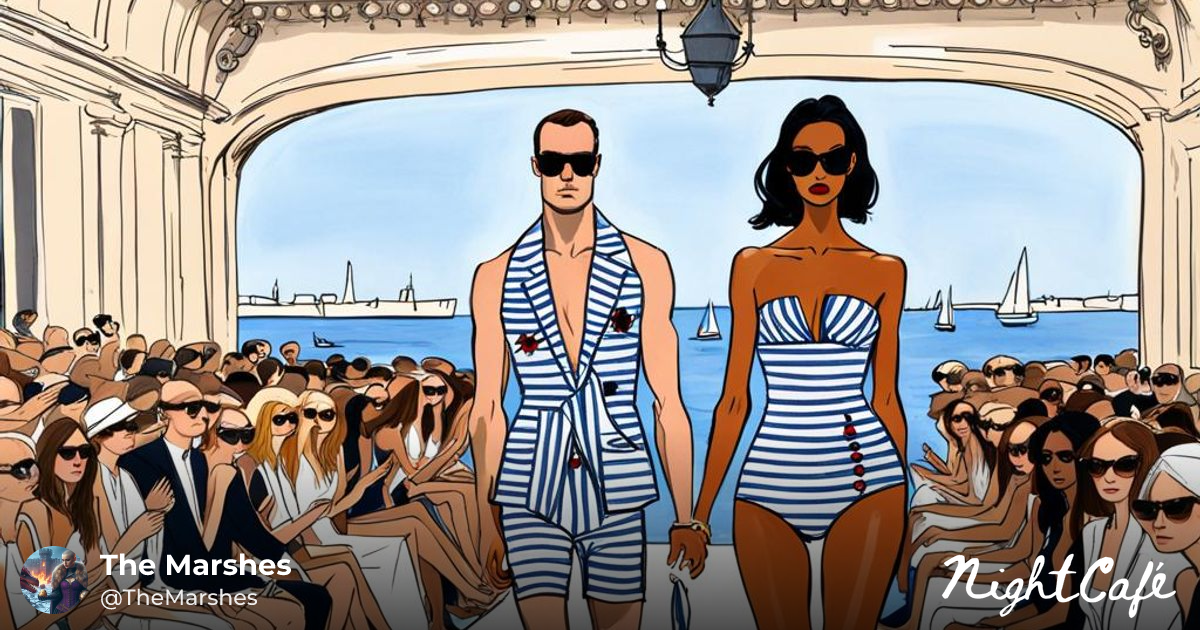 Nautical Swimsuits on Runway, Comic Strip Style - AI Art